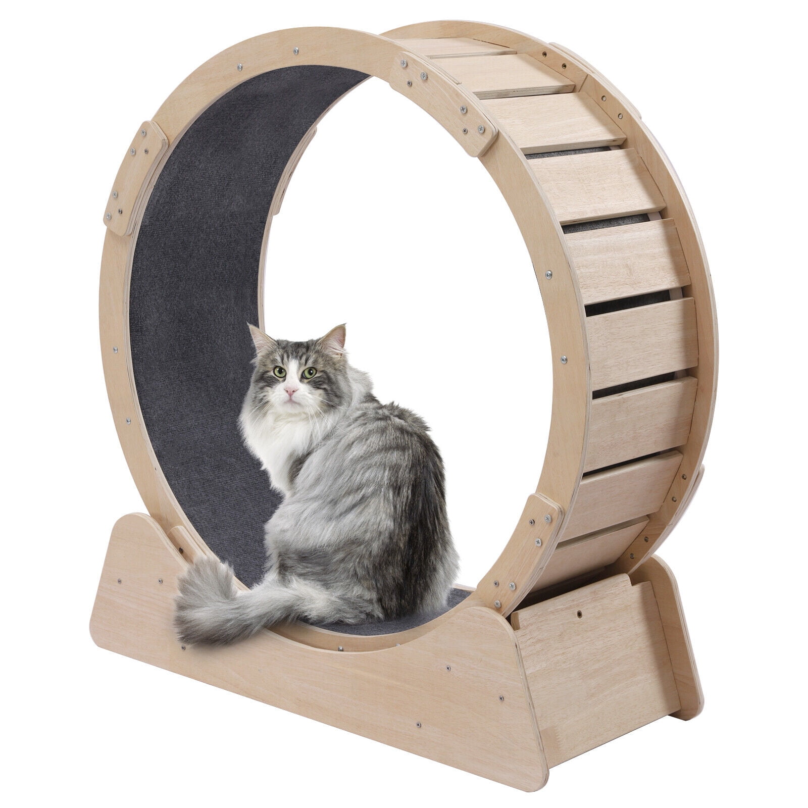 "38"" Beige Wood Cat Exercise Wheel, Treadmill for Large Cats, Running ...