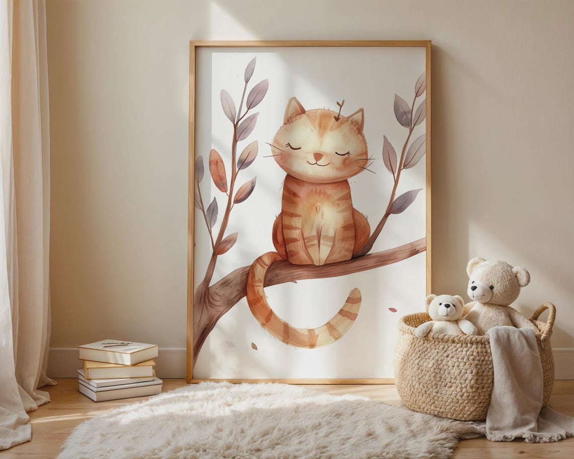 Cat Whimsical Watercolor Orange Tabby Nursery Poster Unframed Paper ...