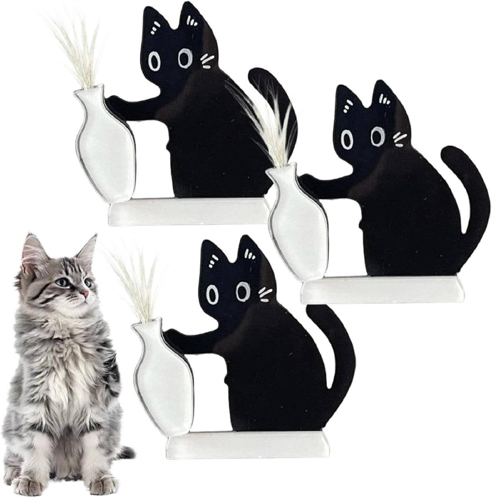 Cat Whiskers Holder, Black Cat Refrigerator Magnet Vase, Cute Magnet ...