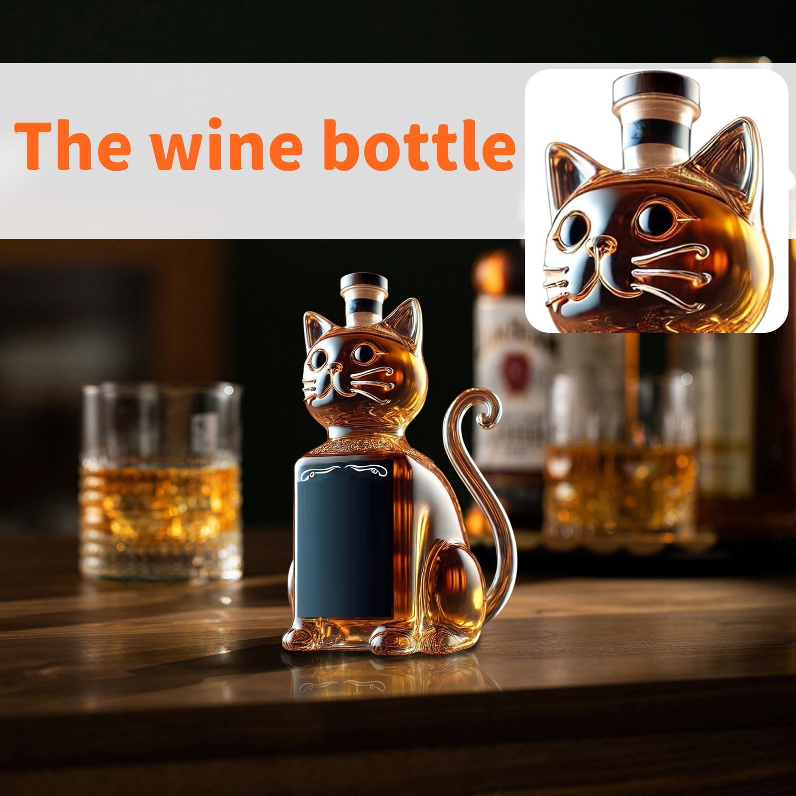 Cat Whiskey Decanter Animal Decanter with Recyclable Stopper, Animal Whiskey Bottle, Glass ...