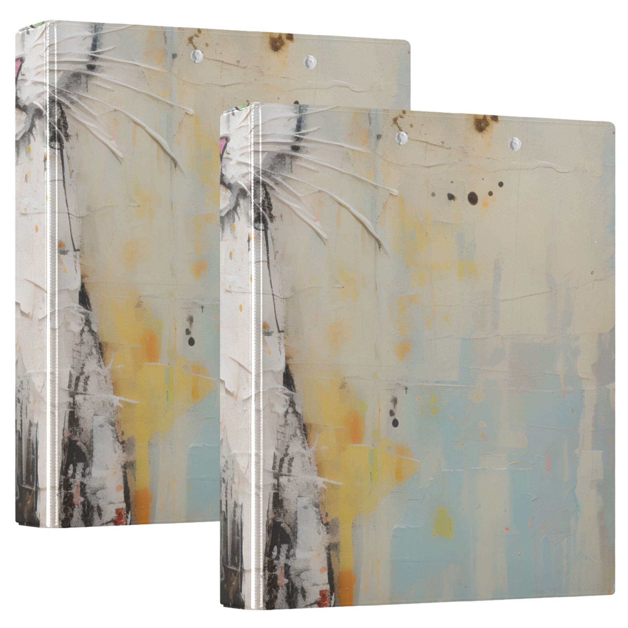 Cat White in Blue Wall 3 Ring Binders 1.5 inch Hardcover File Folders ...