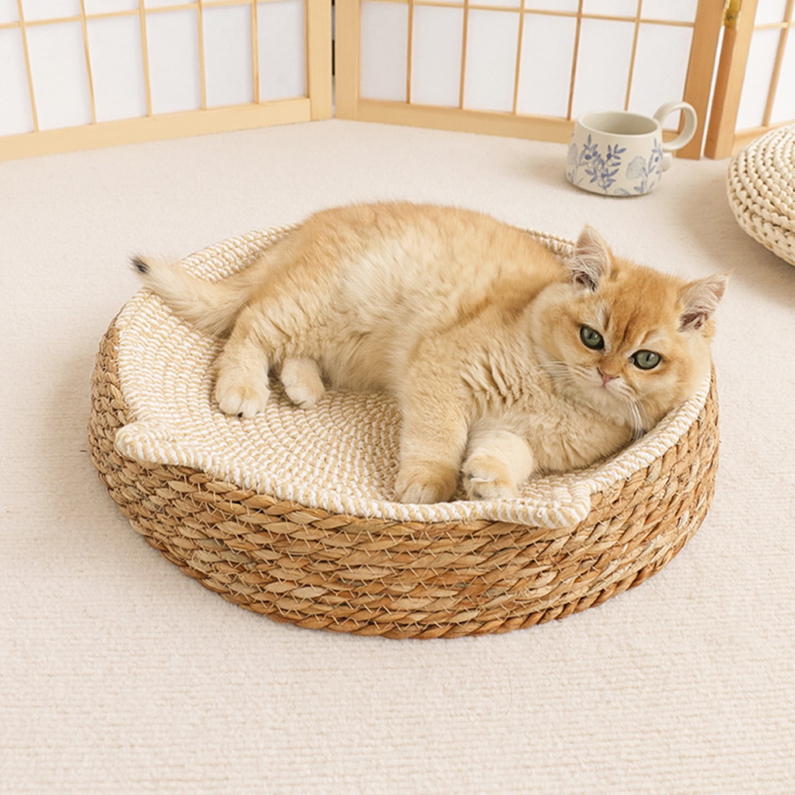 Cat Wicker Bed Basket, Kitten Bed Rattan Cat Basket Woven Cat Basket ...
