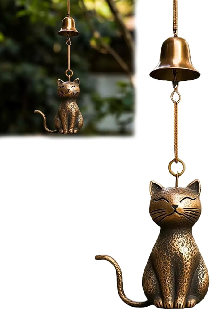 Cat Wind Chime, 2025 New Unique Cat Garden Decor, Outdoor Cat Statue ...