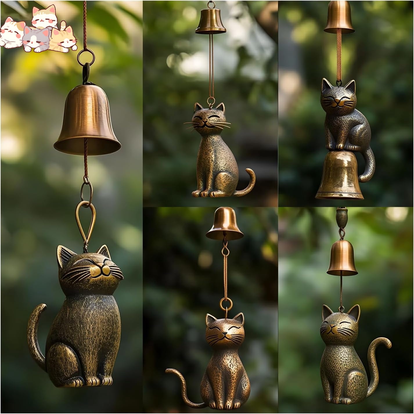 Cat Wind Chime, Unique Cat Garden Decor, Outdoor Cat Statue Themed ...