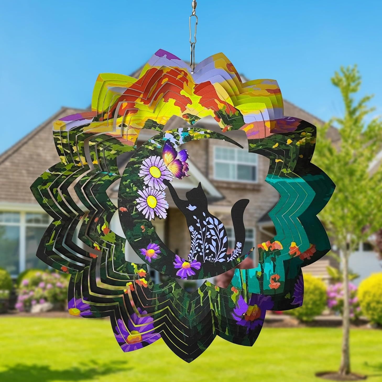 Cat Wind Spinner - 3D Stainless Steel Garden Spinner, Kinetic Hanging ...