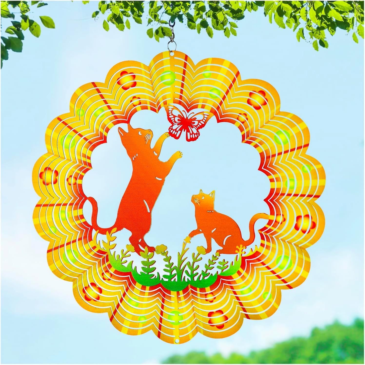 Cat Wind Spinners for Yard and Garden, 12inch 3D Metal Wind Spinner ...