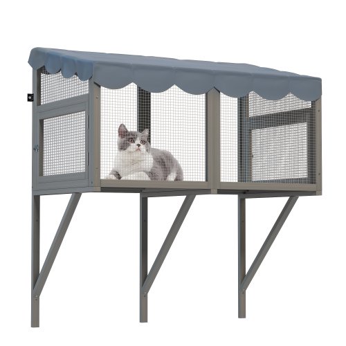 Cat Window Box Enclosure for Indoor Cats, Expandable Wooden Catio Perch ...