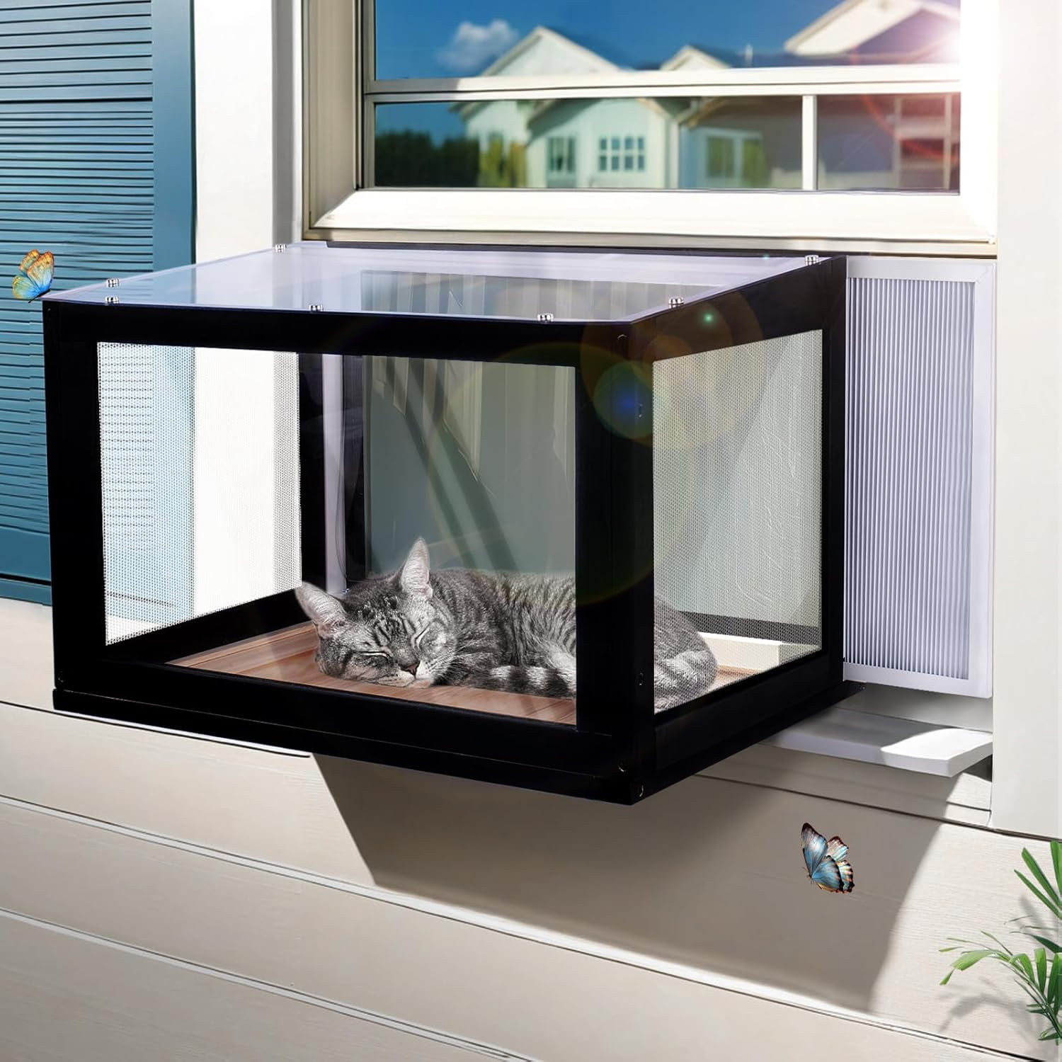 Cat Window Box Outdoor Cat Enclosure Window Catio Perch Bug Proof Wire ...