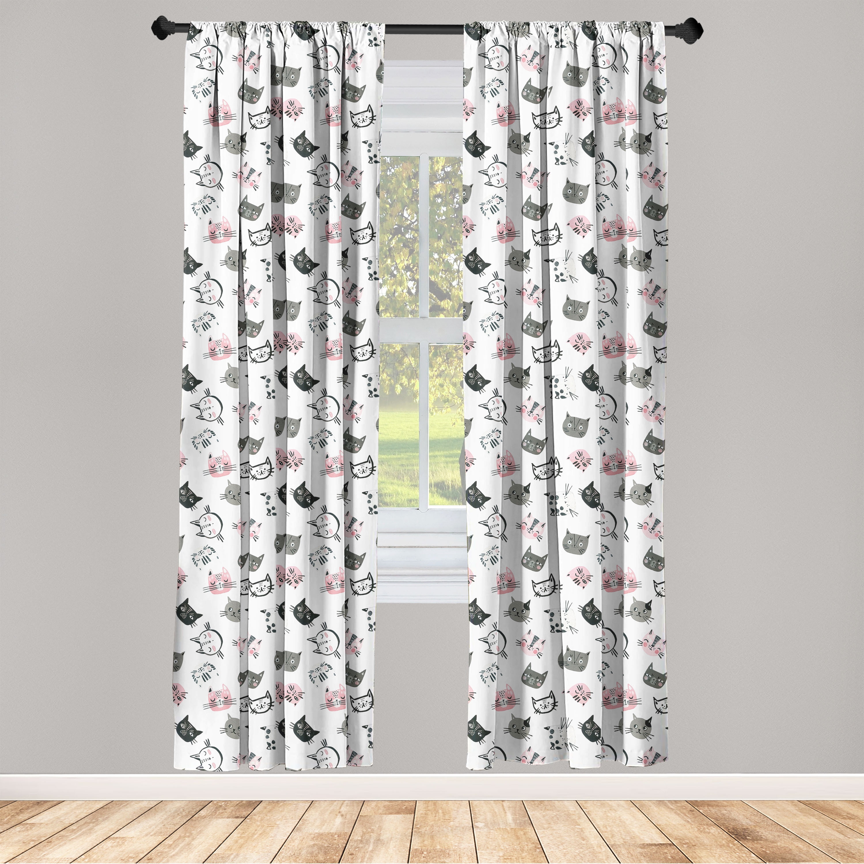 Cat Window Curtains, Little Kitty Faces Animal Cartoon Style Pattern ...