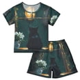 Cat Window Kitchen Summer Pajama Set Soft Cotton Short Sleeve Sleepwear ...