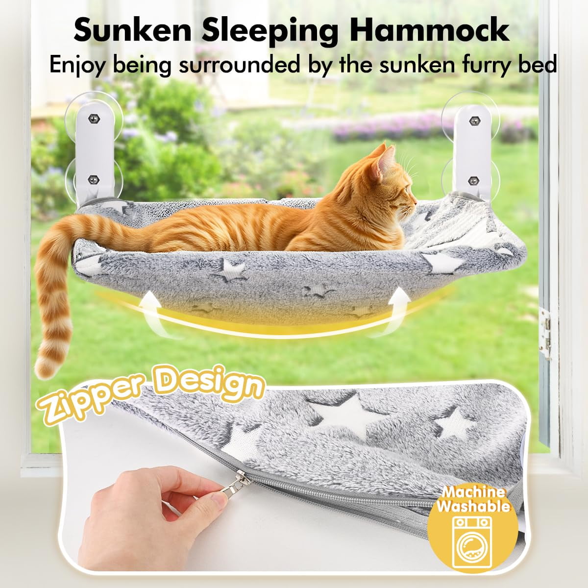Cat Window Perch, Glow in The Dark Cordless Foldable Pet Hammock Bed ...