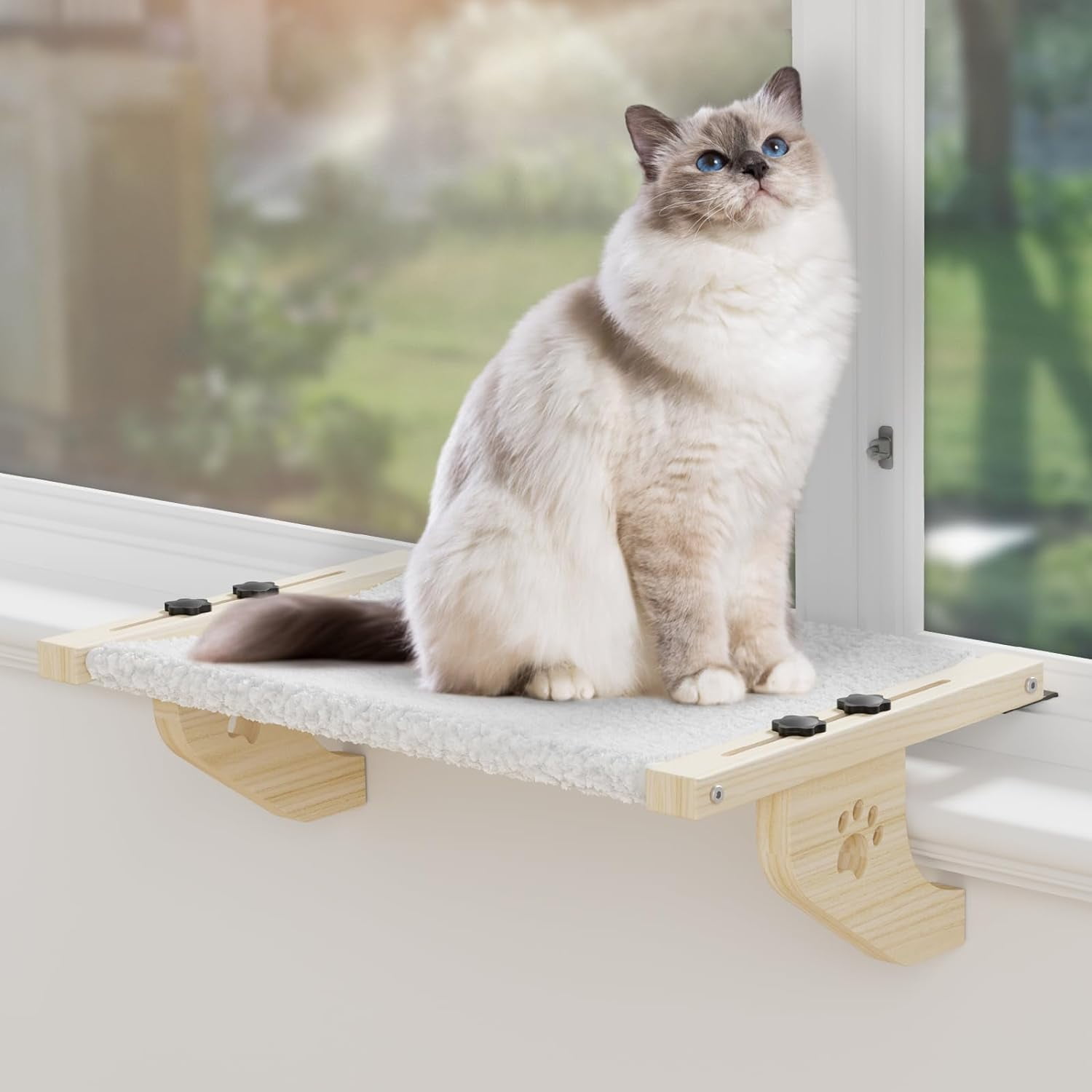 Cat Window Perch, Cat Window Hammock with Wood & Metal Frame for Large ...