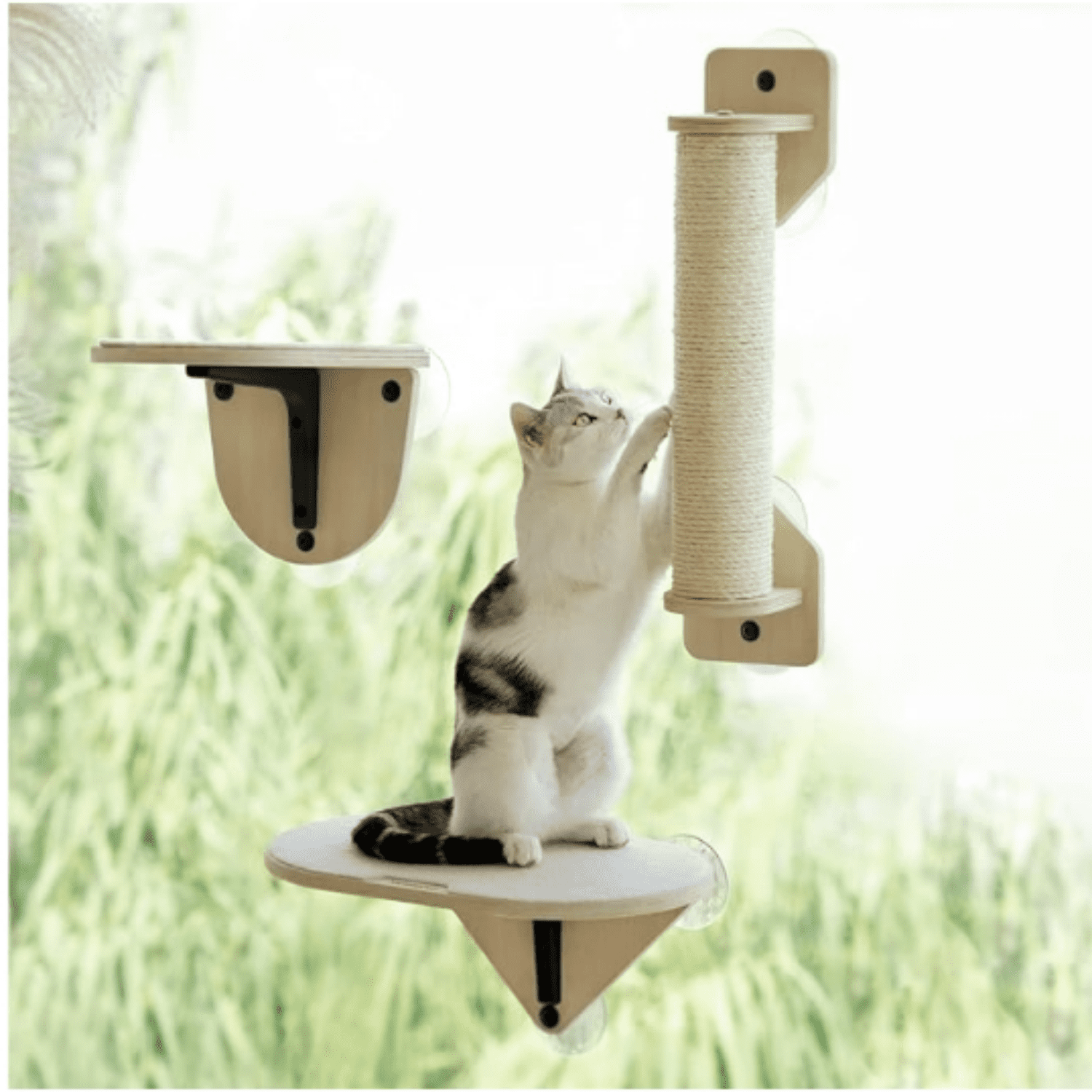 Cat Window Perch Hammock with Climbing Steps and Scratching Post Wooden ...