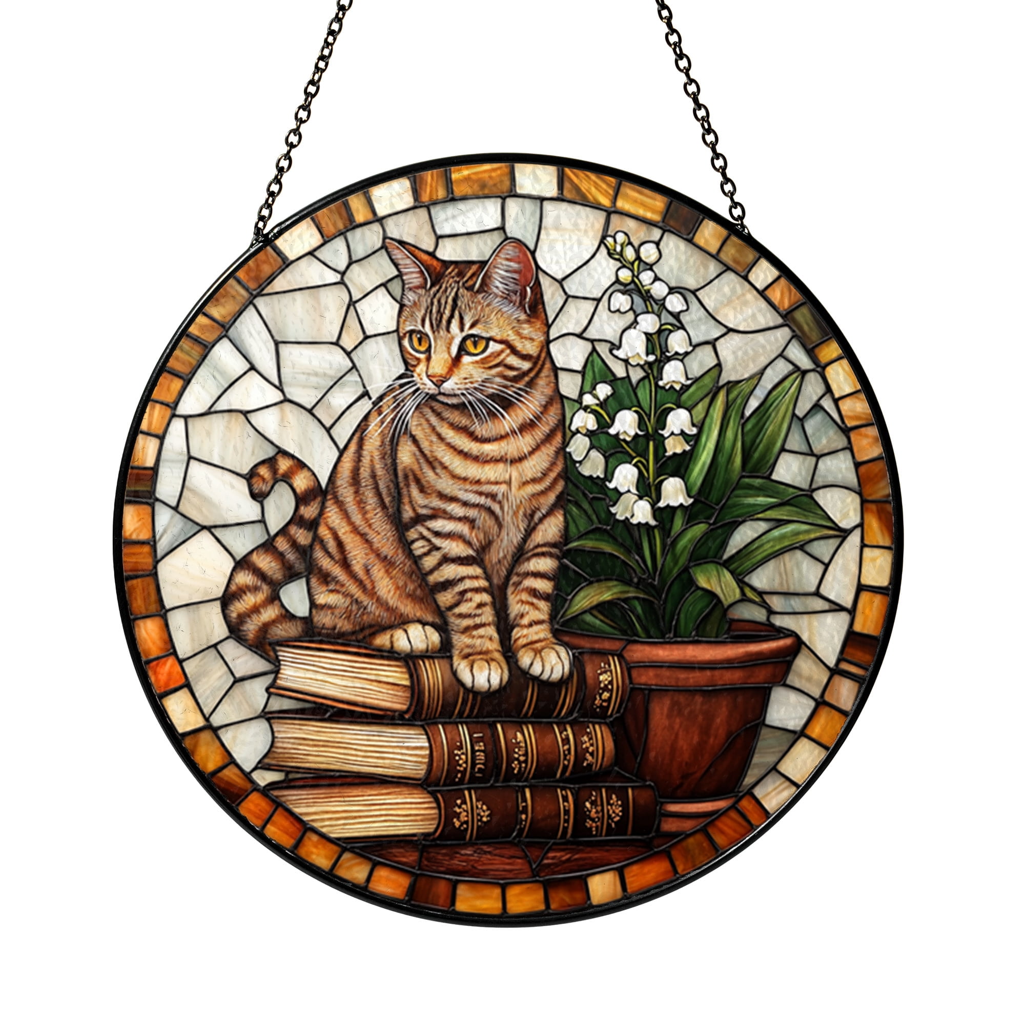 Cat Window Scene with Plants Stained Glass Style Window Suncatcher ...
