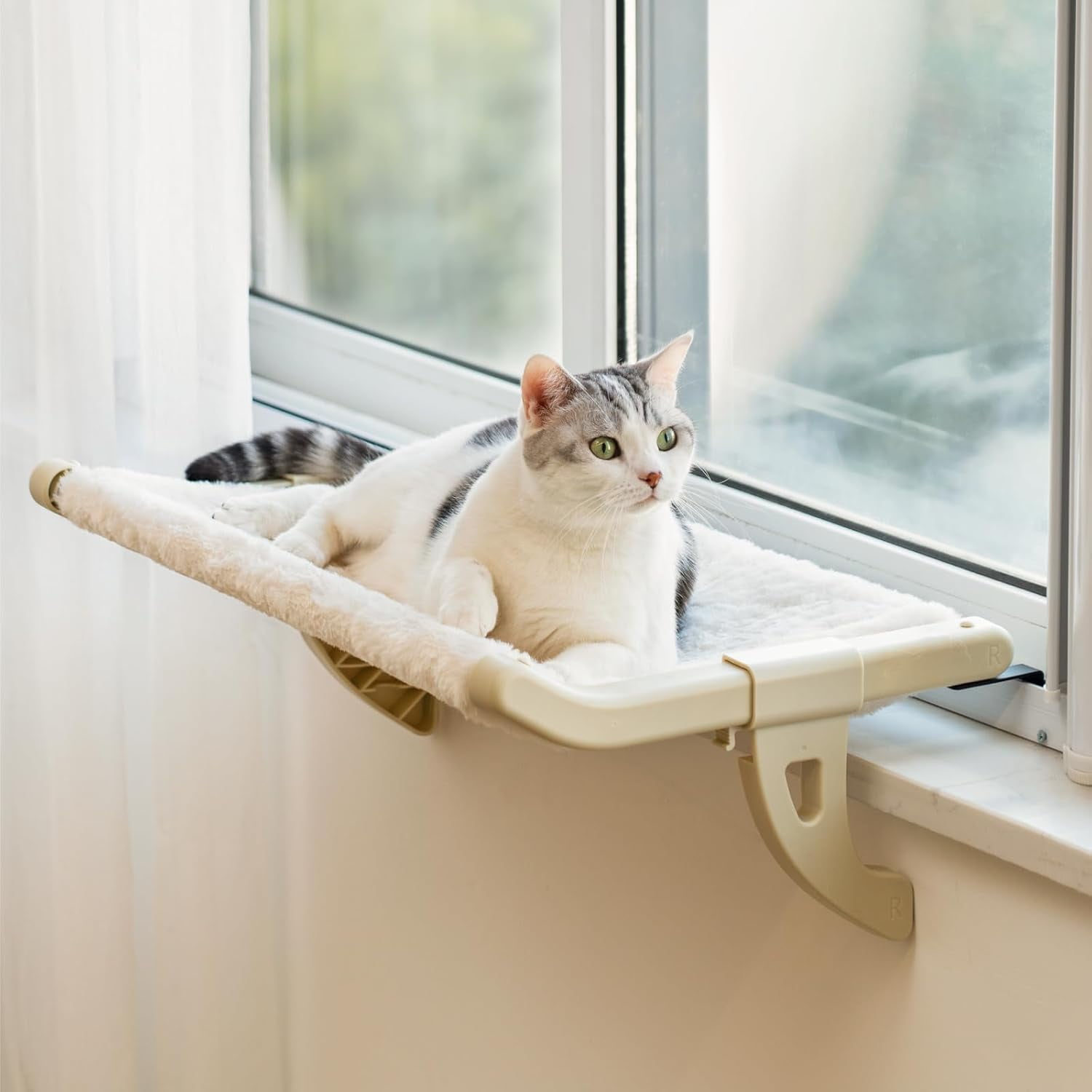 Cat Window Sill Perch for Indoor Cats, One-Step Sliding Clamping Slot ...