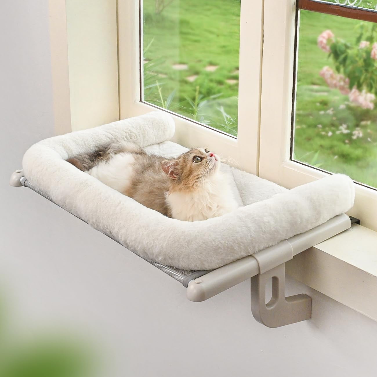 Cat Window Sill Perch with Large Bolster, Easy to Adjust & Assemble Cat ...