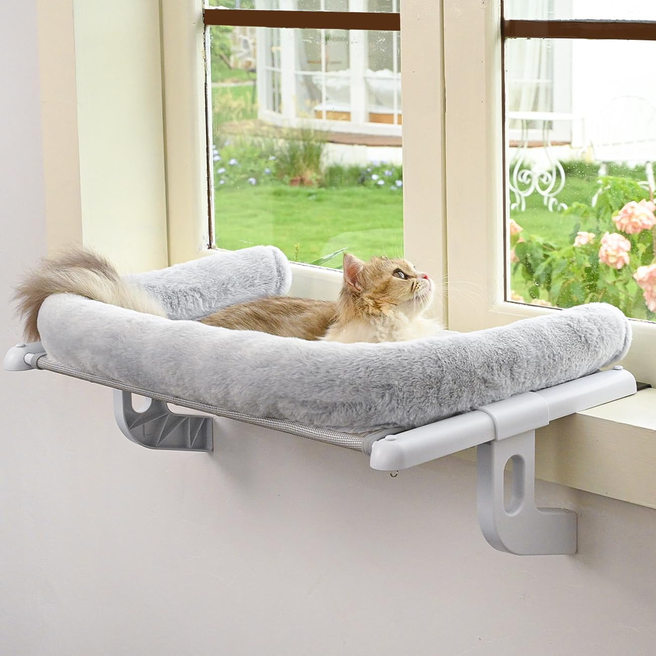 Cat Window Sill Perch with Large Bolster, Easy to Adjust & Assemble Cat ...