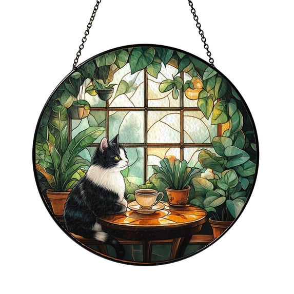 Cat Window Suncatcher with Stained Glass Effect, Decorative Pet Window ...