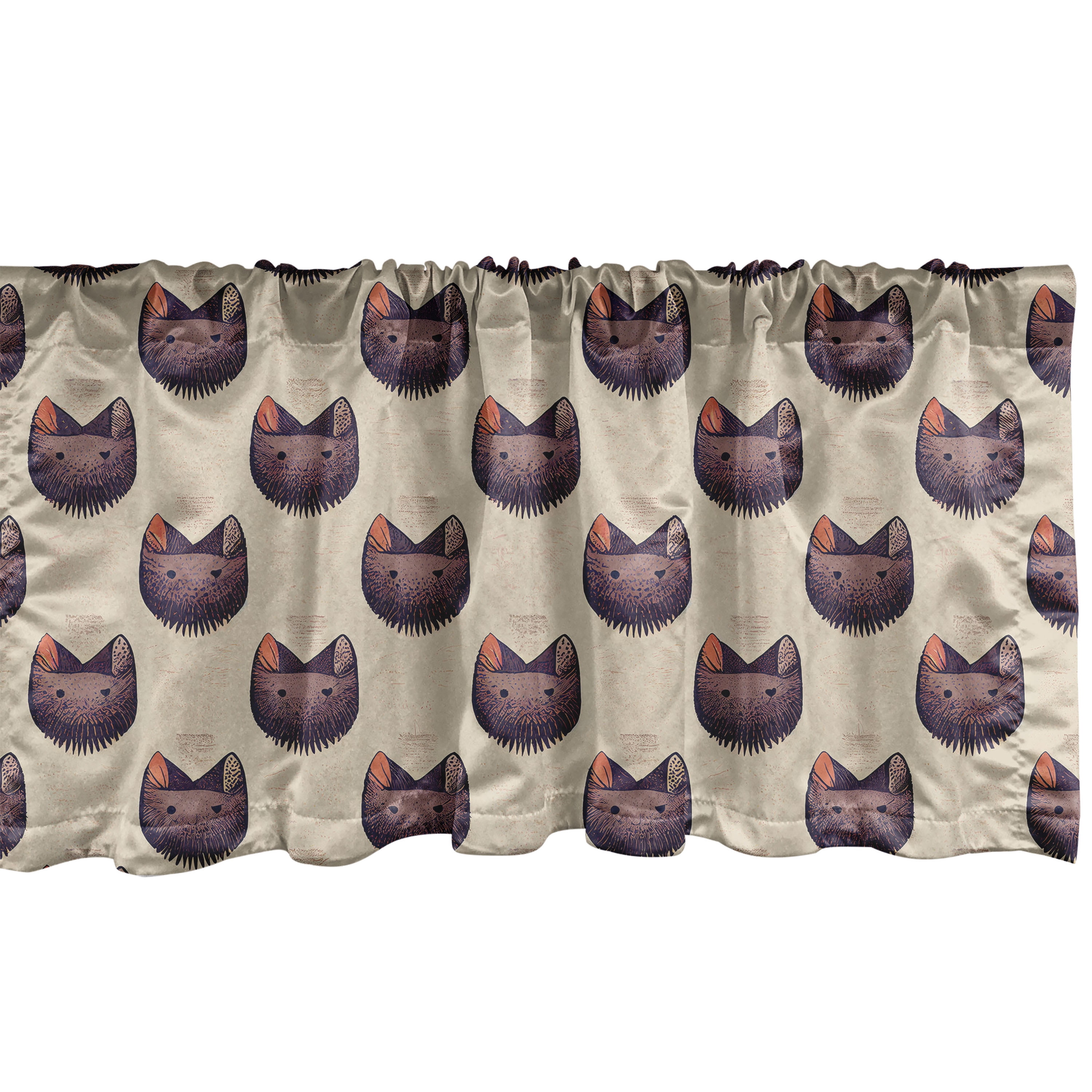 Cat Window Valance, Kitty Kitten with Funny Face Animal Cartoon Style ...