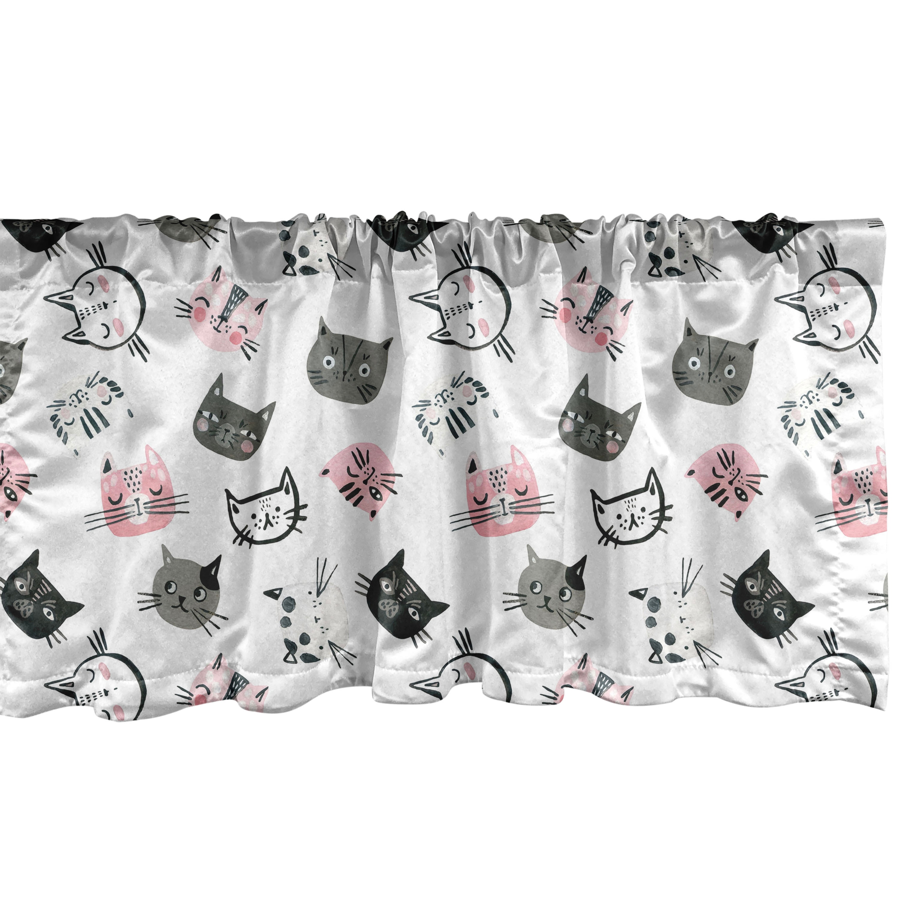 Cat Window Valance, Little Kitty Faces Animal Cartoon Style Pattern ...
