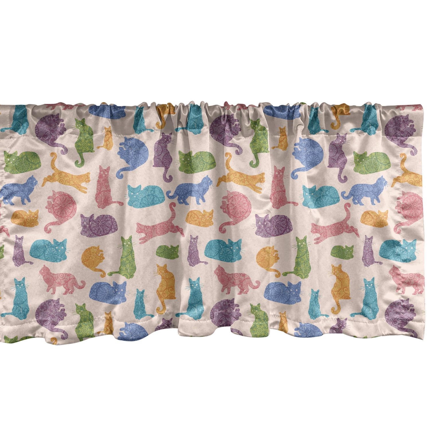 Cat Window Valance Pack of 2, Colorful Animal Silhouettes with Mandala ...