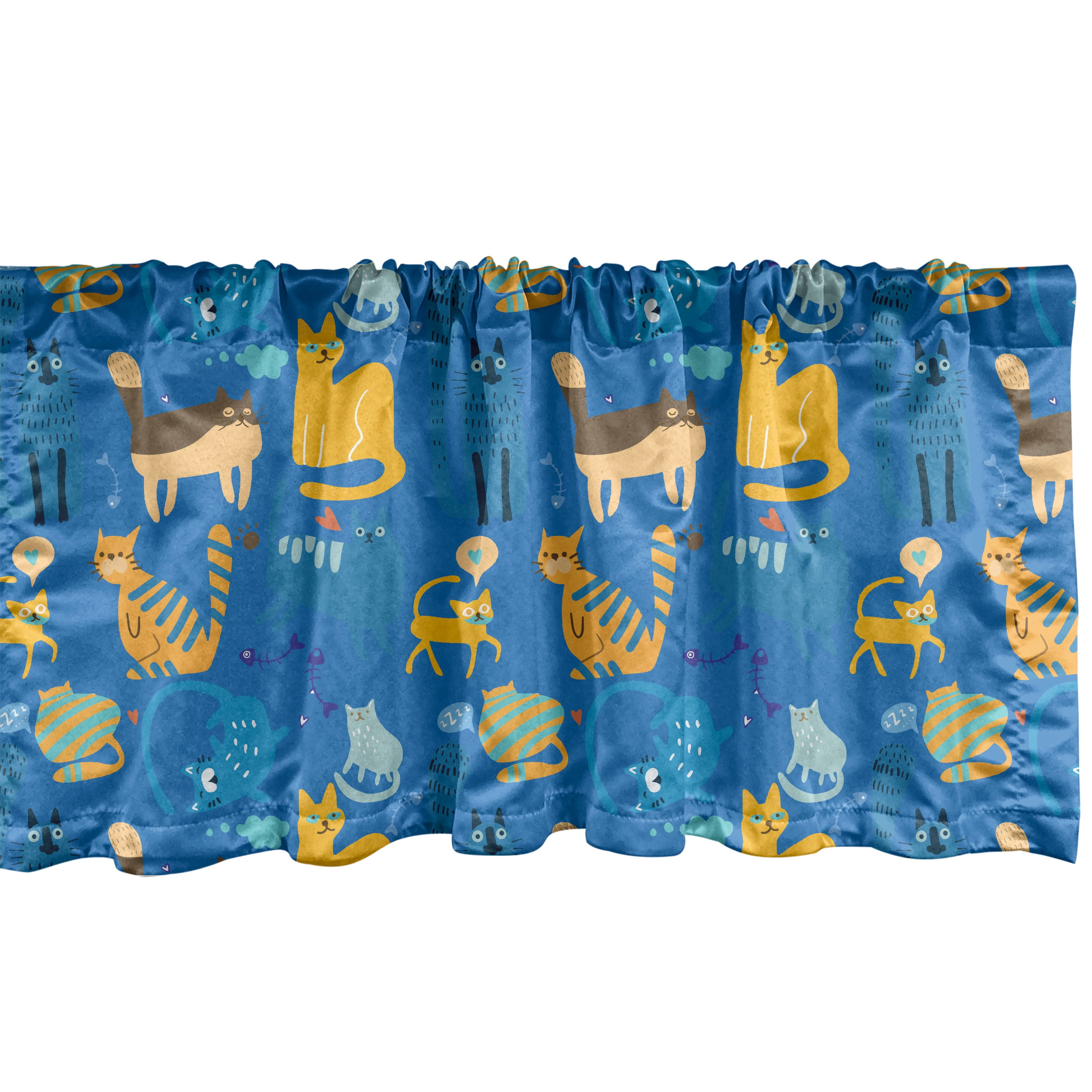 Ambesonne Cat Valance Pack of 2, Whimsical Kitten Doodle Items, 54"X12 ...