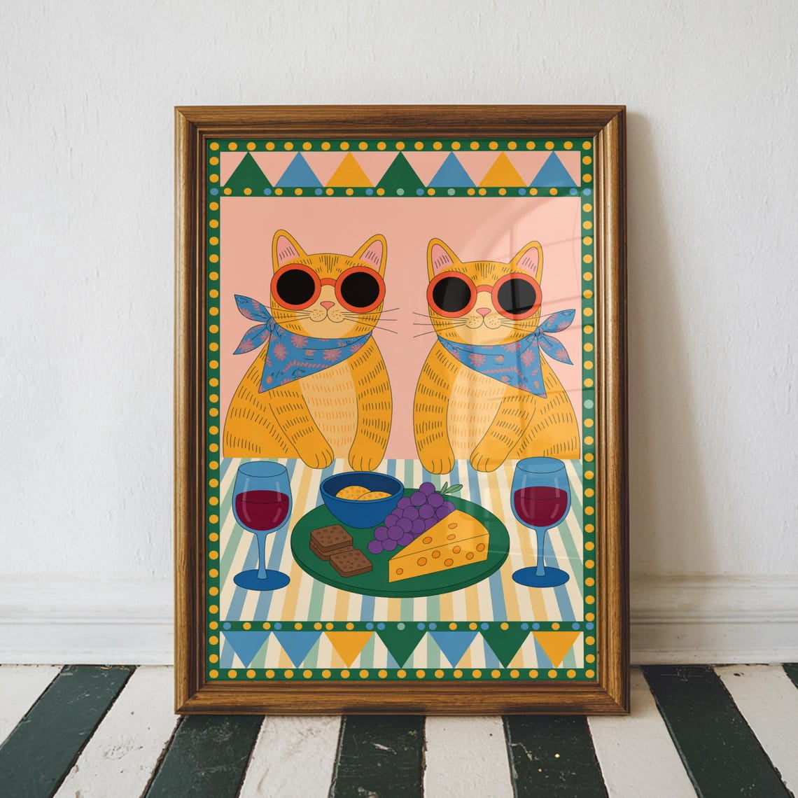 Cat Wine and Dinner Trendy Bar Cart Simple Cat Wall Art, Unframed ...