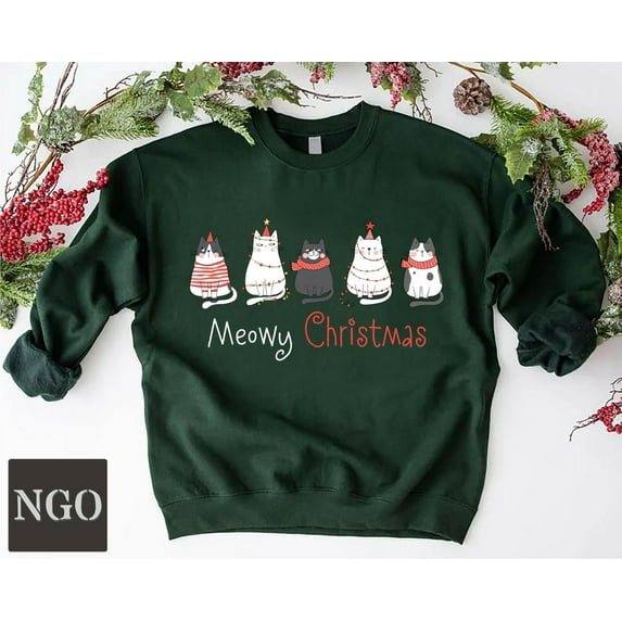Cat Winter Holiday Sweatshirt,Meowy Winter Holiday Sweatshirt,Happy Cat ...