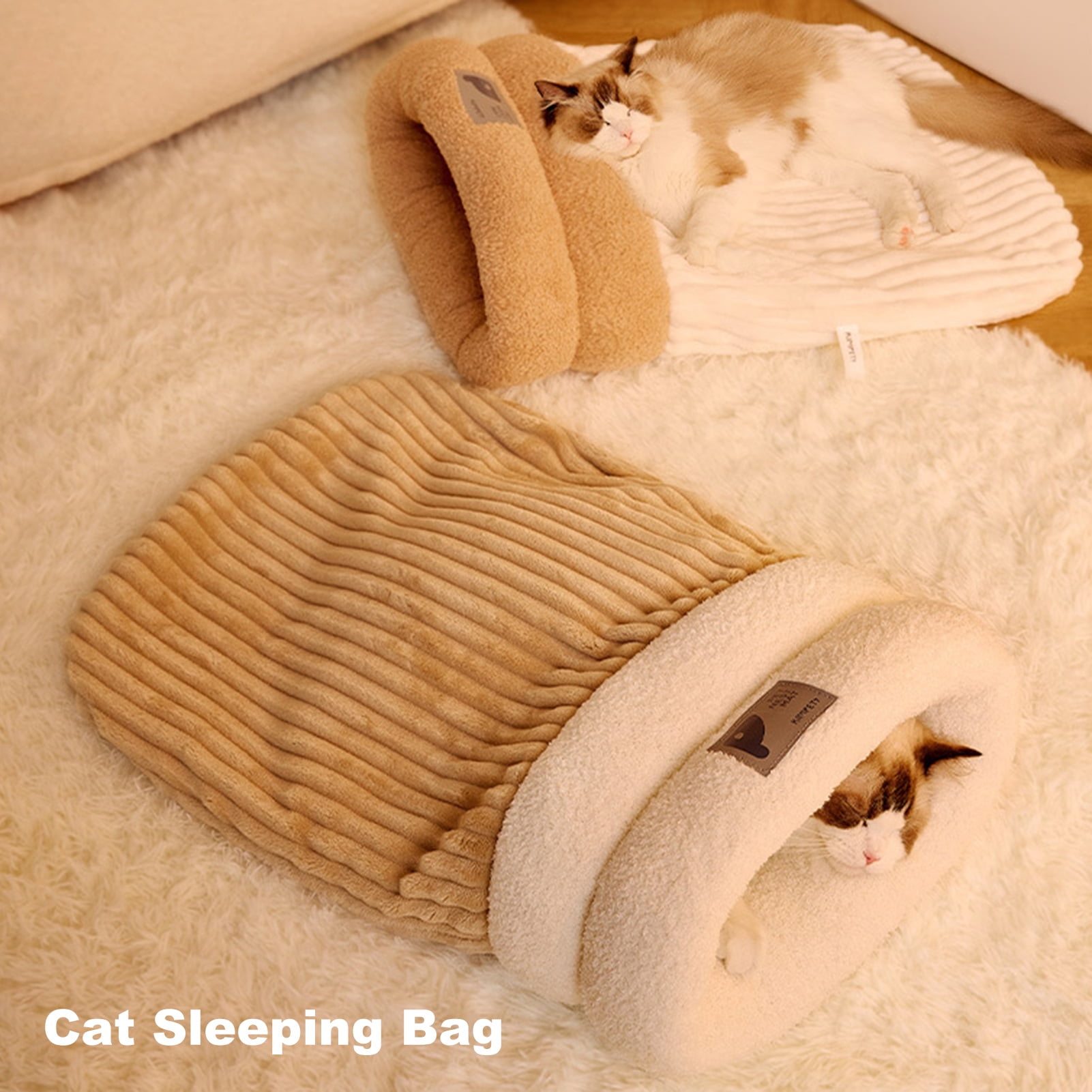 Cat Winter Sleeping Bag Plush Warm Cat Bed Cave 360-Degree Wrap Cat ...