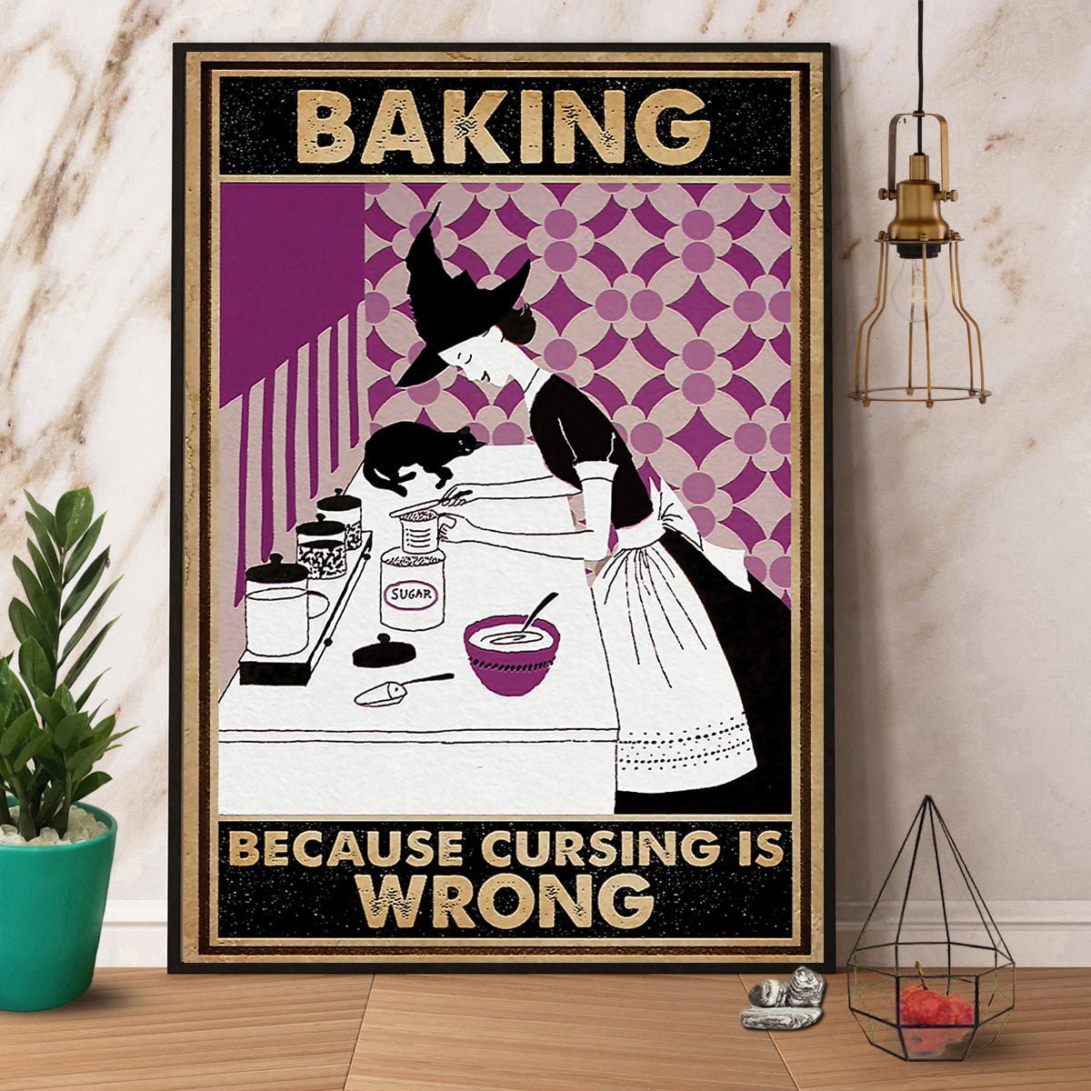 Cat & Witch Baking Because Cursing Is Wrong Halloween Paper Poster No ...
