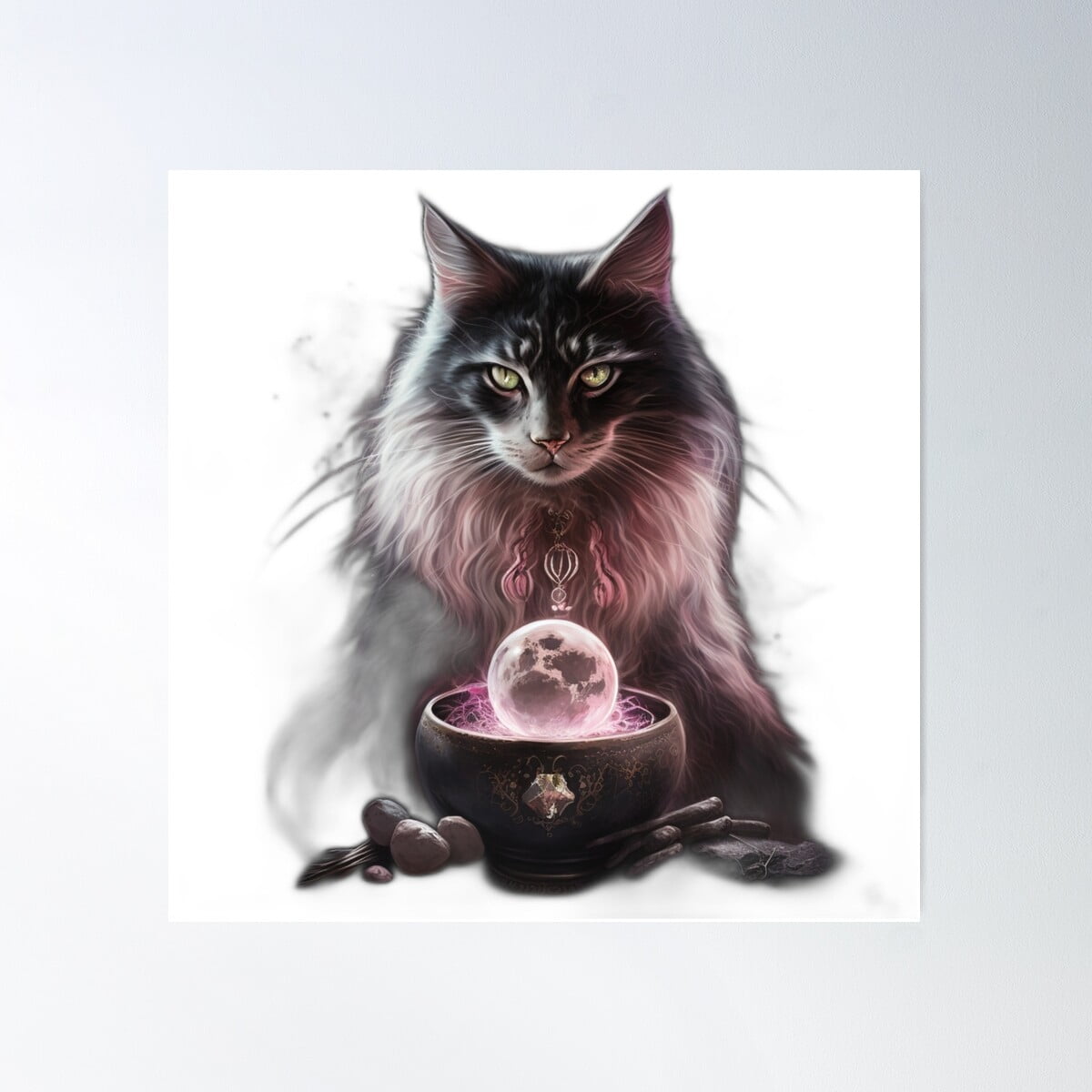 Cat Witch Oracle Moon Cauldron Gemstone Magic Mainecoon Colo Poster ...