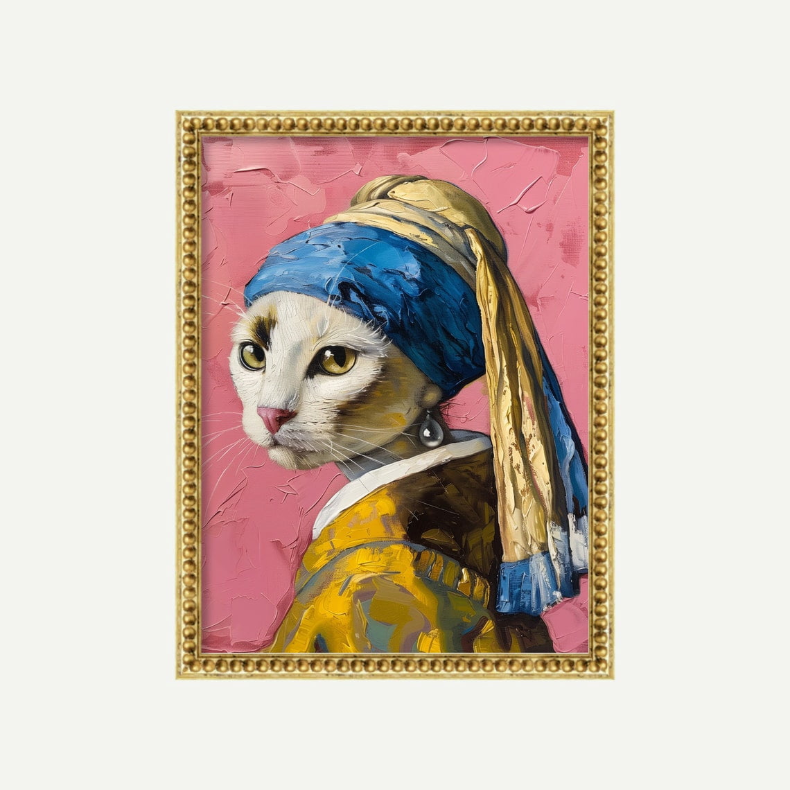 Cat With A Pearl Earring Print Eclectic Cat Poster Johannes Vermeer ...