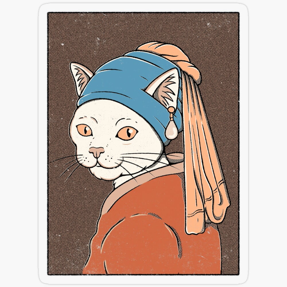 Cat With A Pearl Earring Transparent Sticker Phone Decal Water Bottle Stickers Car Decals ...