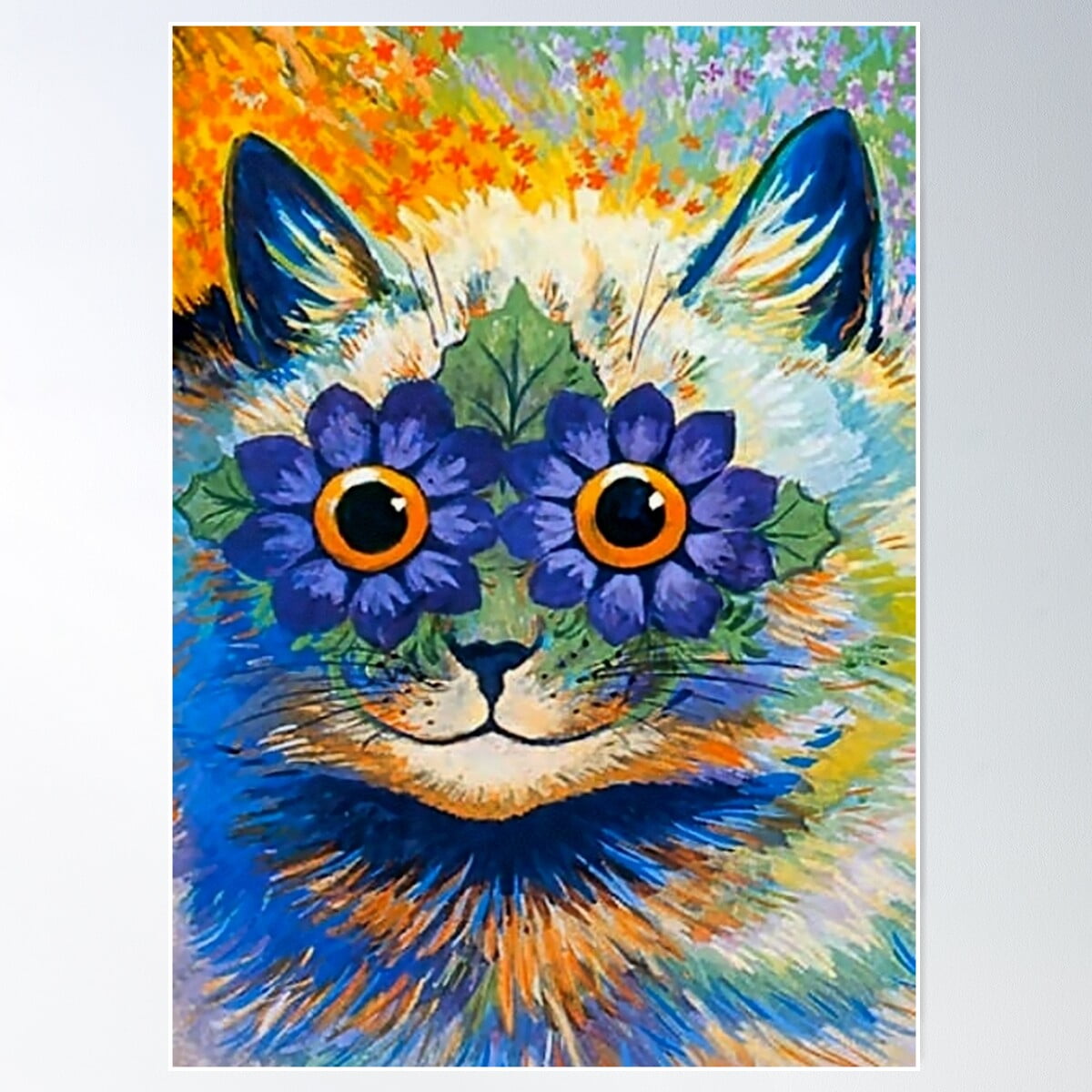 “Cat With Blue Petals” By Louis Wain Poster Wall Art, Modern Wall Decor ...
