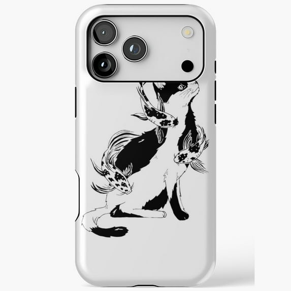 Cat With Fish Funny Feline Art iPhone Case 17 11 12 13 14 15 16 Pro Max ...