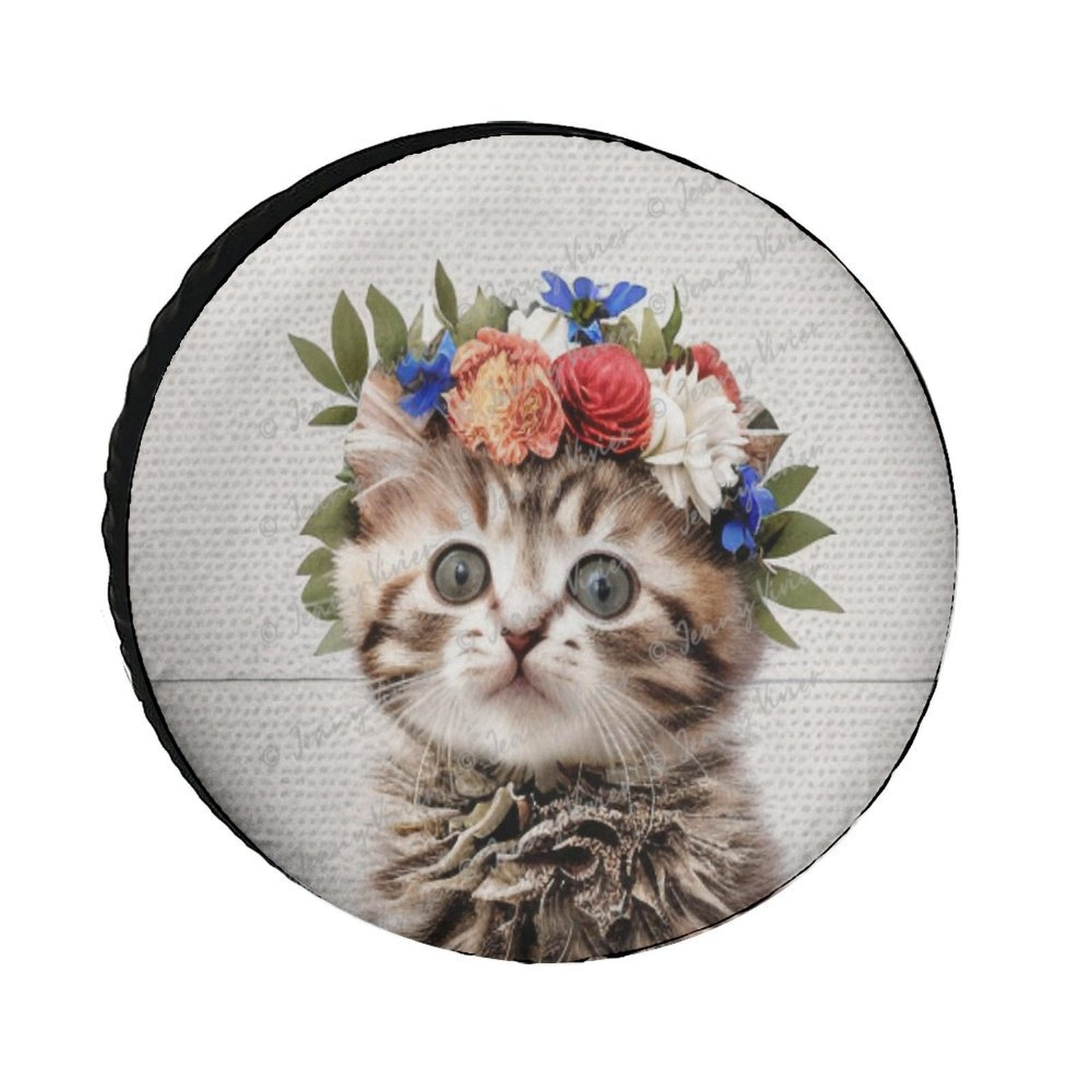 Cat With Flower Wreath Printed Universal 34 Inch Spare Tire Cover – UV ...