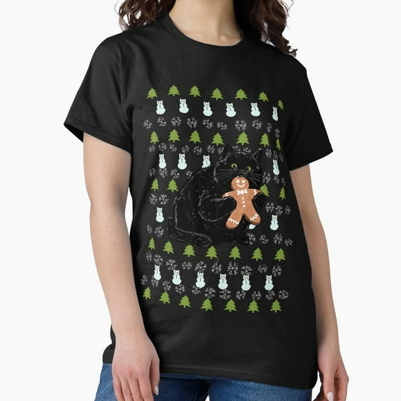 Cat With Gingerbread Cookie Funny Funny Christmas Sweater M2192 T-Shirt ...