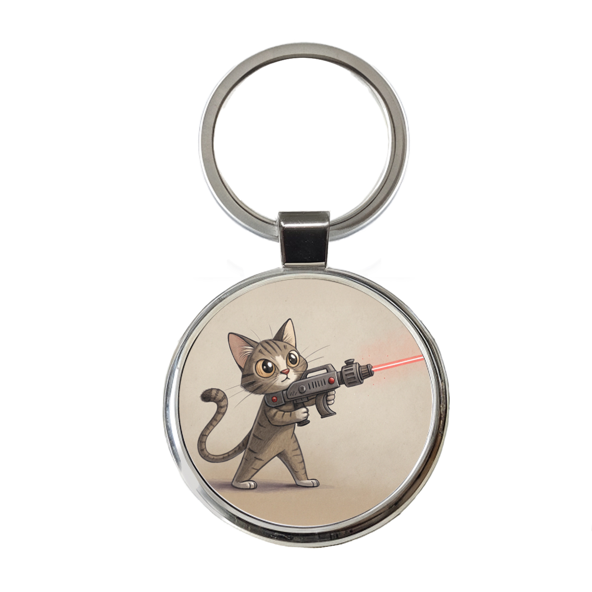 Cat With Laser Gun Sci-fi Cartoon Metal Round Keychain - Walmart.com
