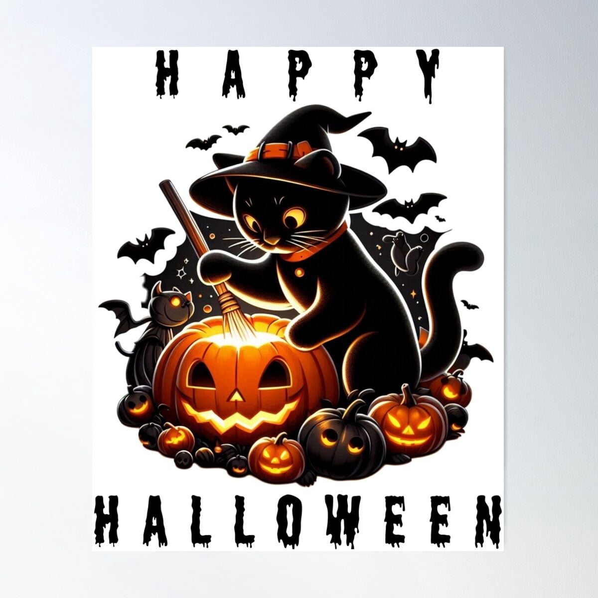 Cat With Pumpkin Poster Wall Art Modern Wall Decor For Living Room ...