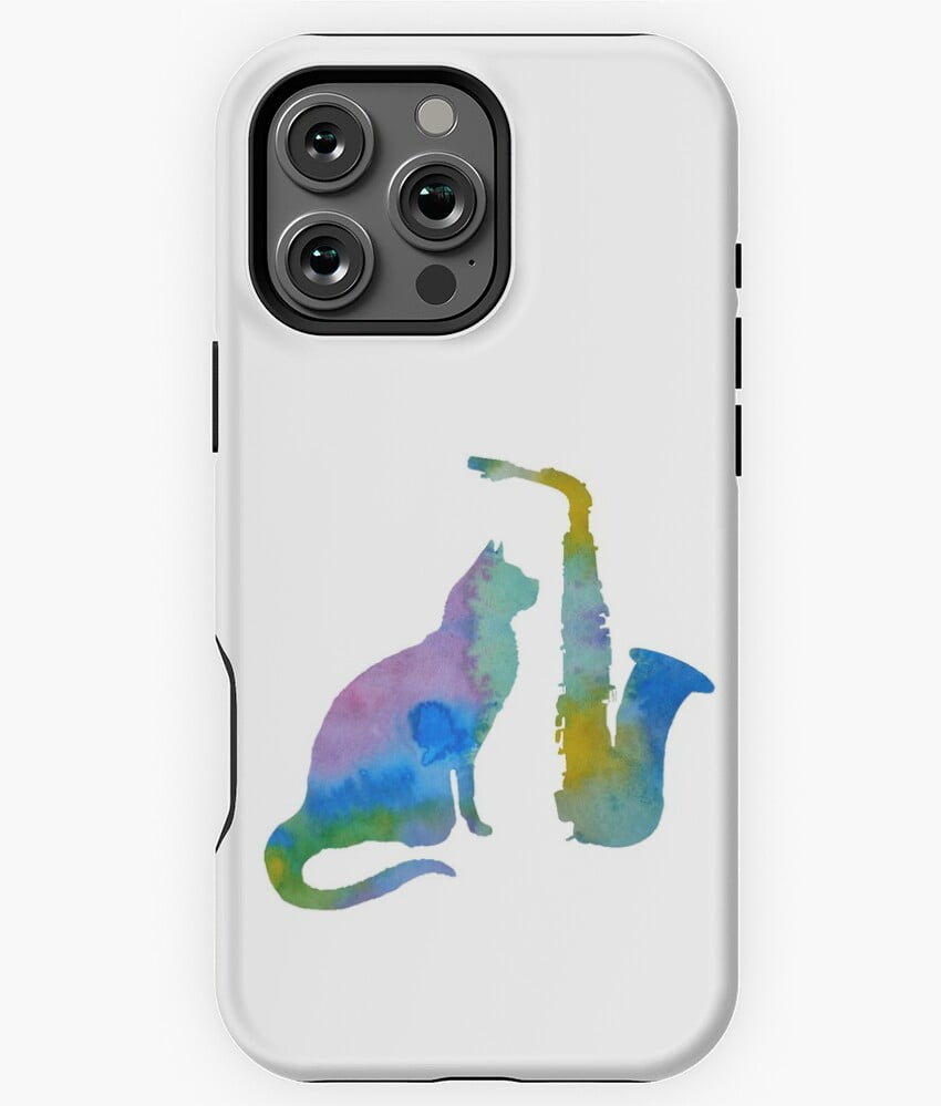 Cat With Saxophone Jazz Music Art Phone Case for iPhone 16 15 14 13 12 ...