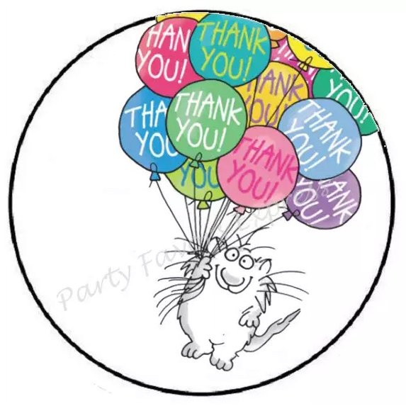Cat With Thank You Balloons Stickers Party Favors Phone Decal Water ...