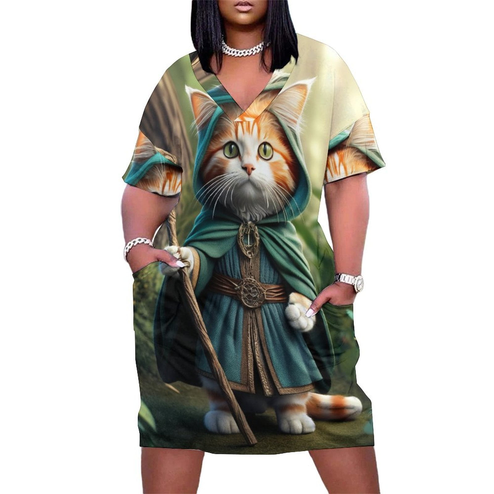 Cat Wizard Forest Adventure Loose Pocket Dress Dresses Summer Summer ...