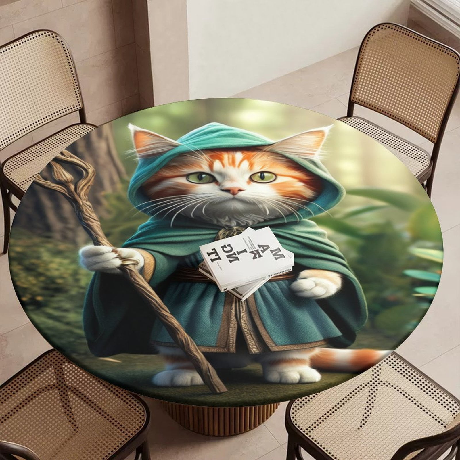 Cat Wizard Forest Adventure Round Table Cover Kitchen Printed ...