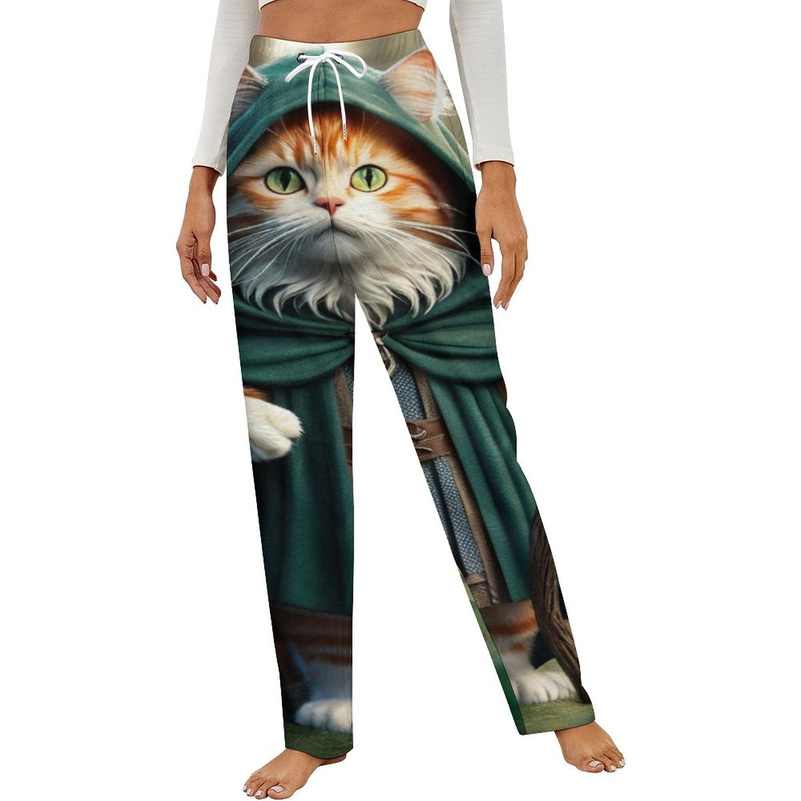Cat Wizard Forest Adventure Winter Female Pants Flannel High Waist ...