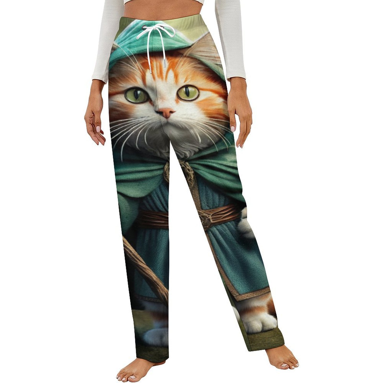 Cat Wizard Forest Adventure Winter Female Pants Flannel High Waist ...