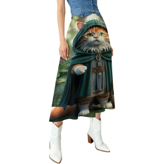 Cat Wizard Forest Adventure Women High Waist Midi Skirt Elegant Midi ...