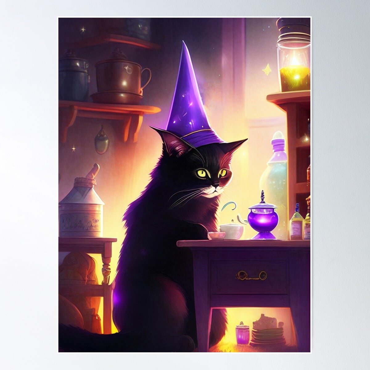 Cat Wizard Working On Potions In Their Apothecary Poster Wall Art ...