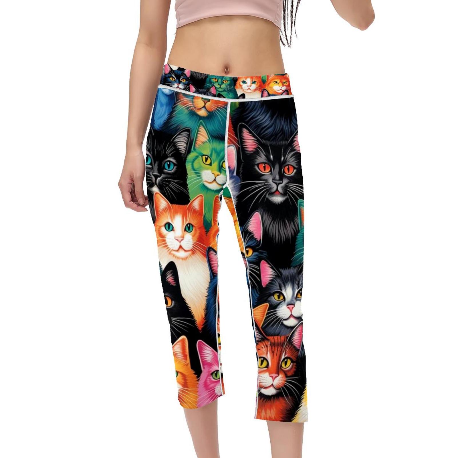 Cat Women High Waist Capris Not See-Through Printed Leggings for ...