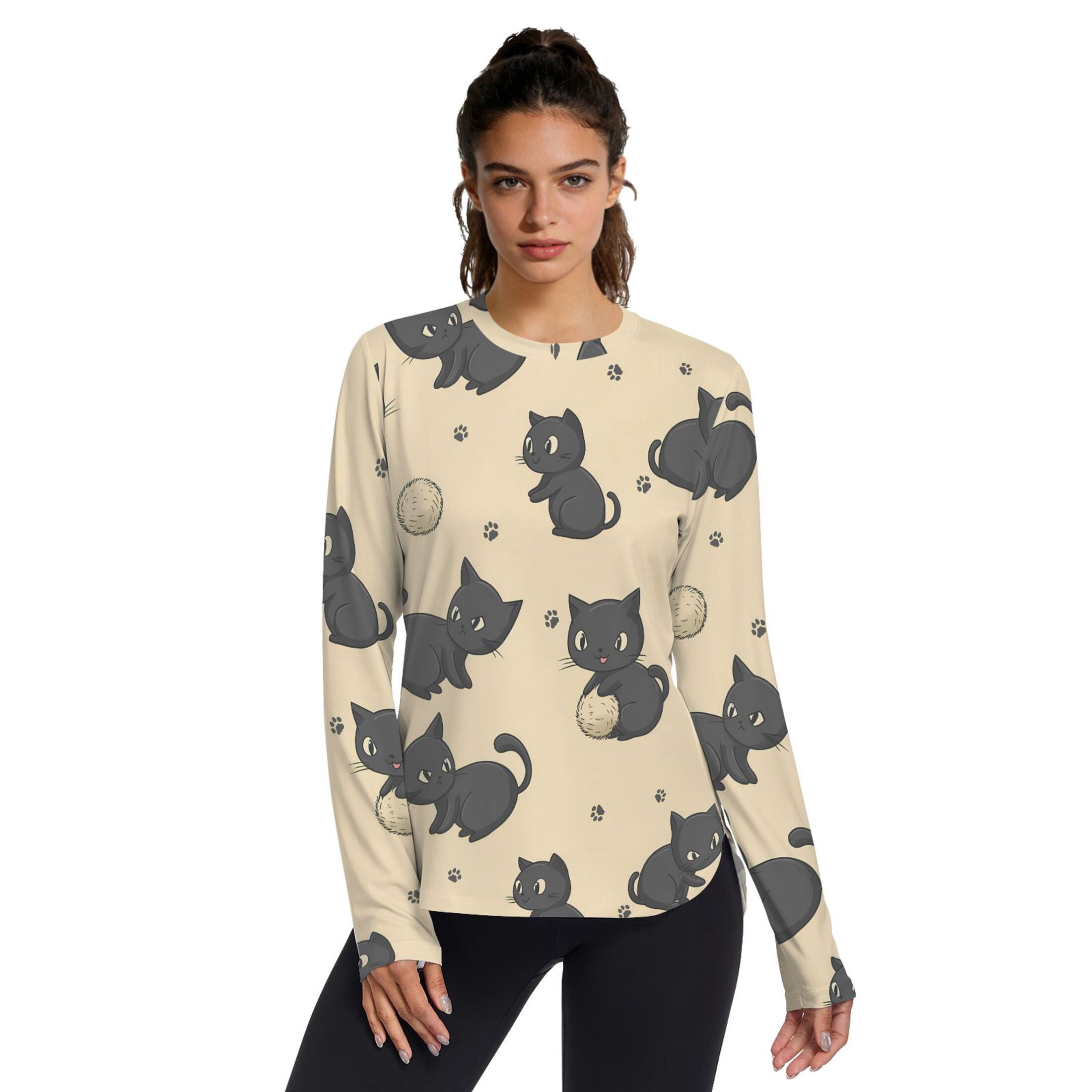 Cat Women UPF 50+ UV Shirts Long Sleeve with Thumb Holes Workout Sun ...