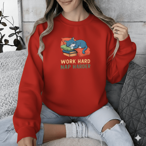 Cat Work Hard Nap Harder Slogan Funny Pet Cartoon Sweatshirt, up to ...